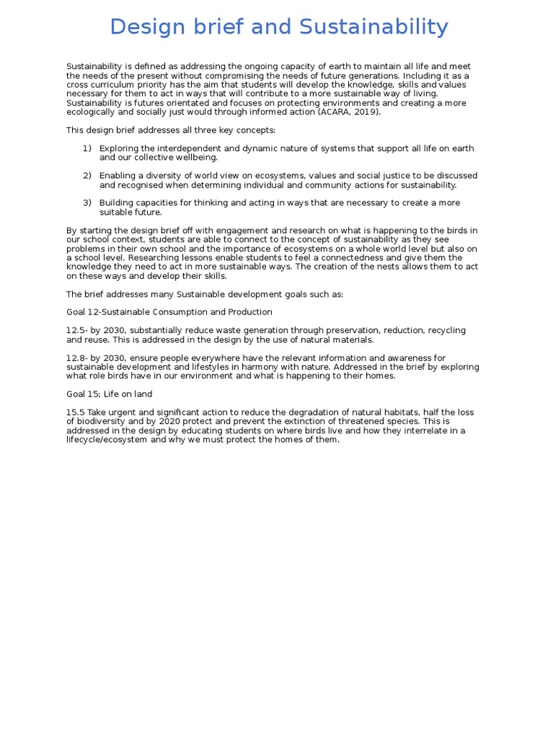 Design Brief Sustainability | PDF | Sustainability | Biodiversity