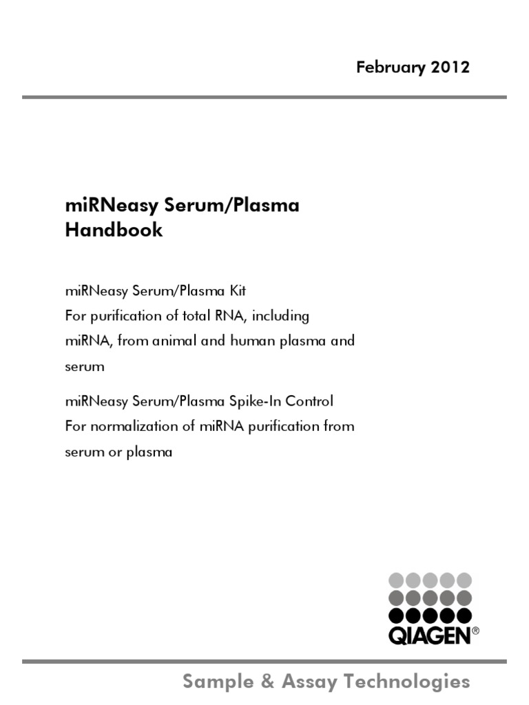 Mirneasy Serum/Plasma Handbook: Sample & Assay Technologies | PDF ...