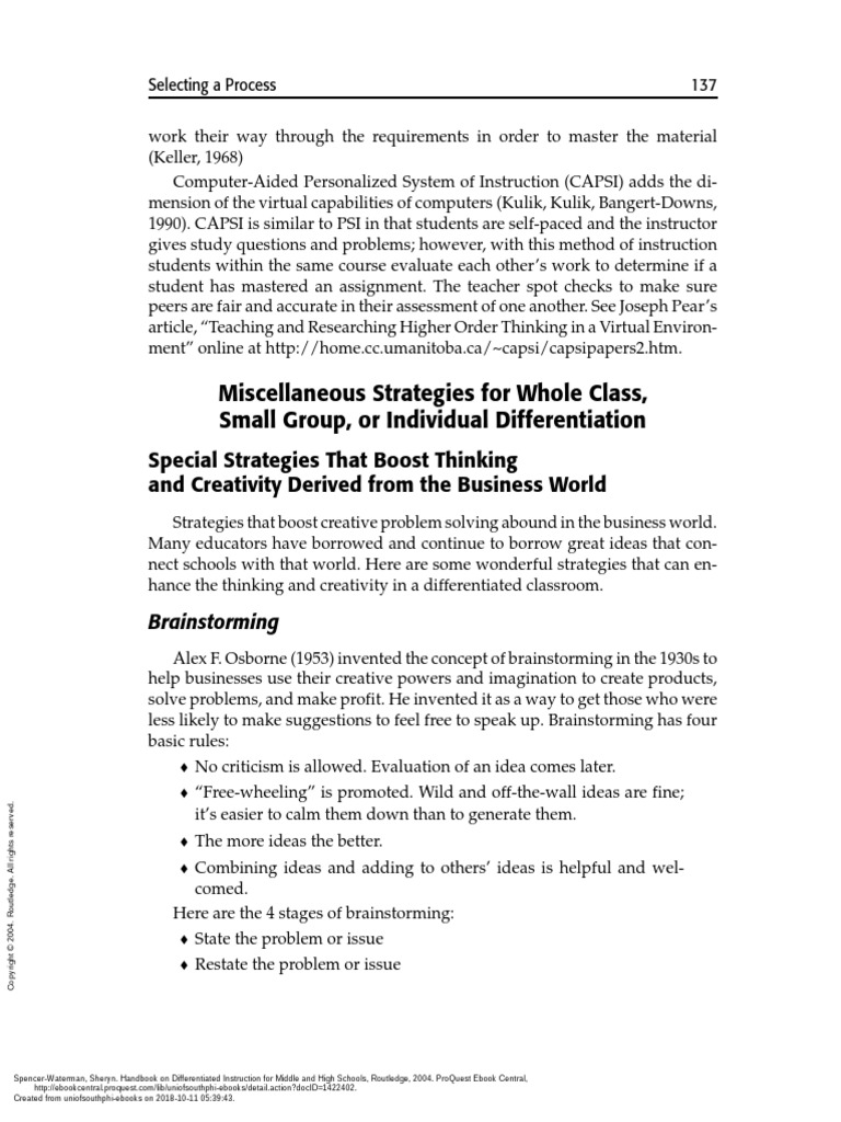 Miscellaneous Strategies For Whole Class, Small Group, or Individual ...