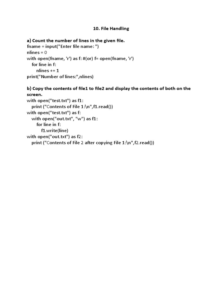 File Handling A) Count The Number of Lines in The Given File | PDF