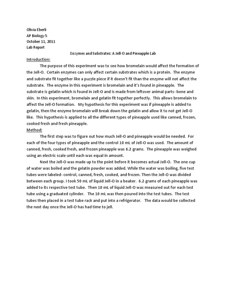 Pineapple's Effect on Jell-O Formation | PDF | Gelatin | Experiment