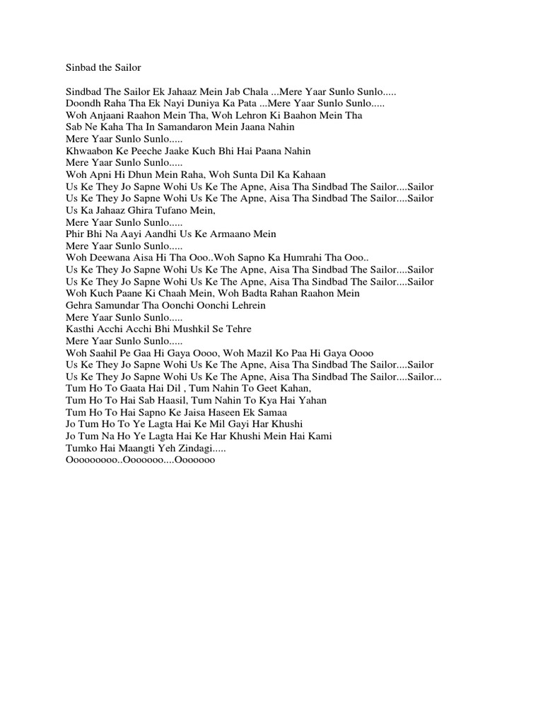 Sinbad The Sailor Lyrics | PDF