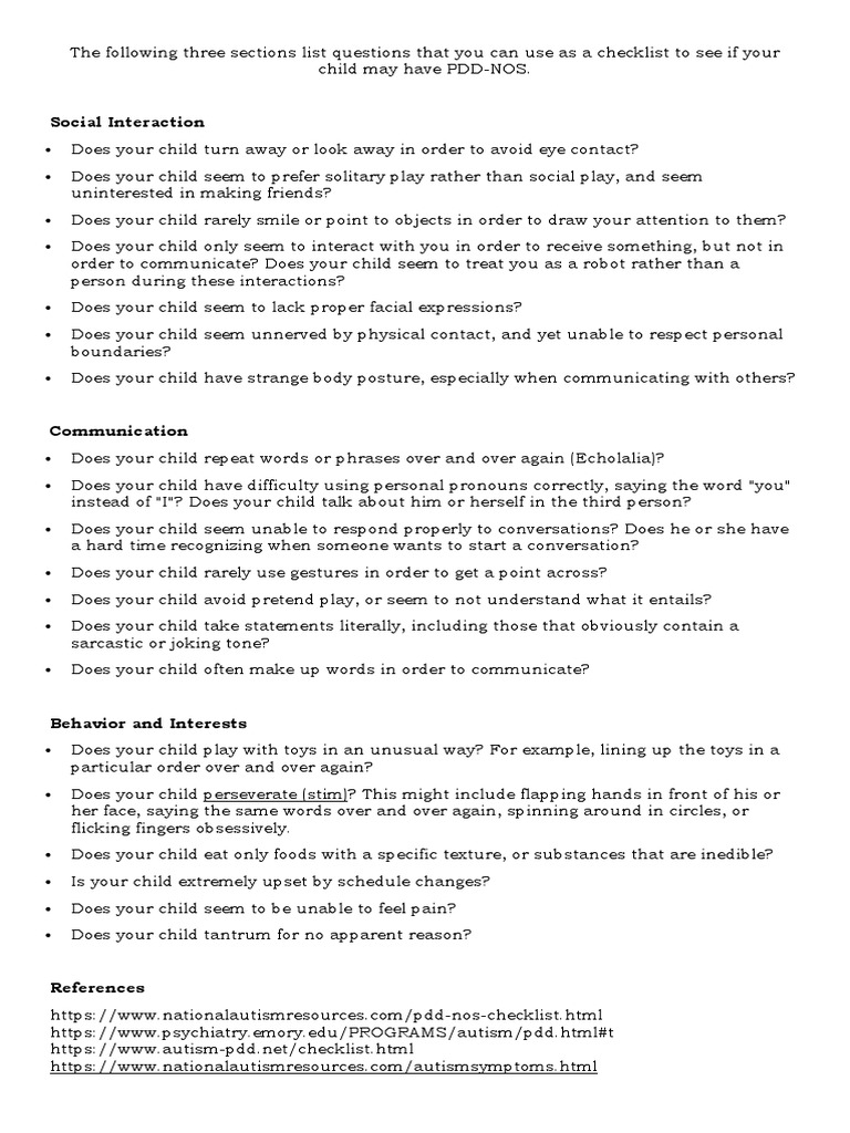 Checklist | PDF | Pervasive Developmental Disorders | Disability