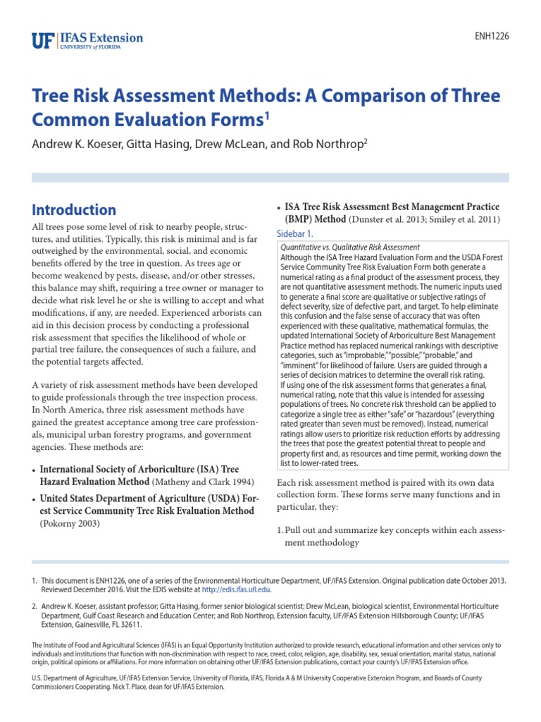 Comparing Tree Risk Assessment Methods: A Review of the ISA Hazard ...