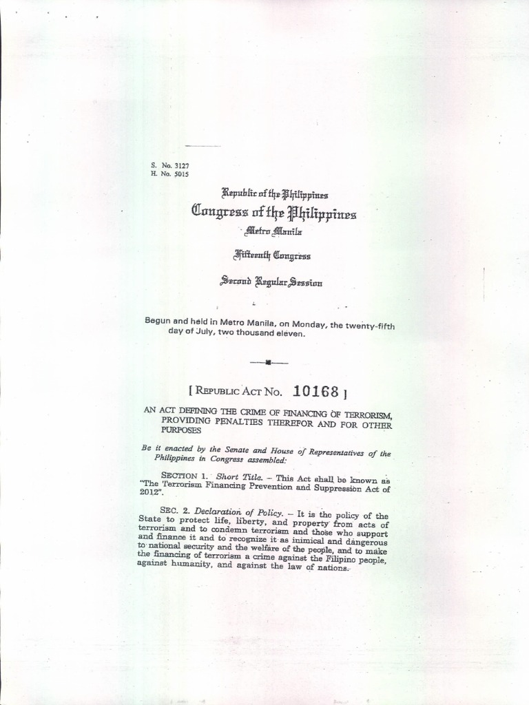 Ra 10168 PDF | PDF | Extradition | Treaty