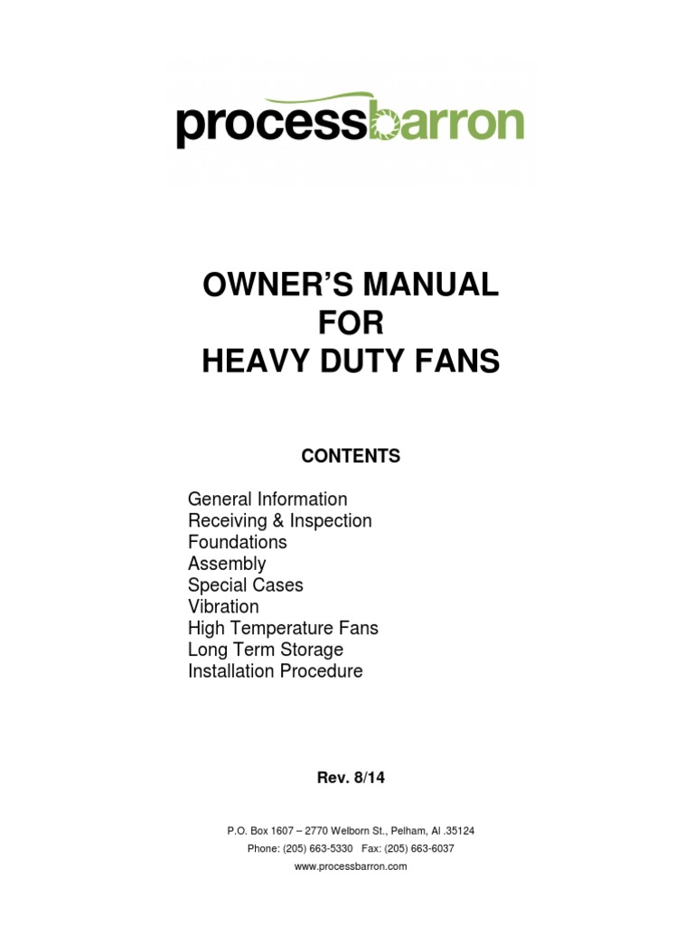 Process Barron Fan Manual 2014 | PDF