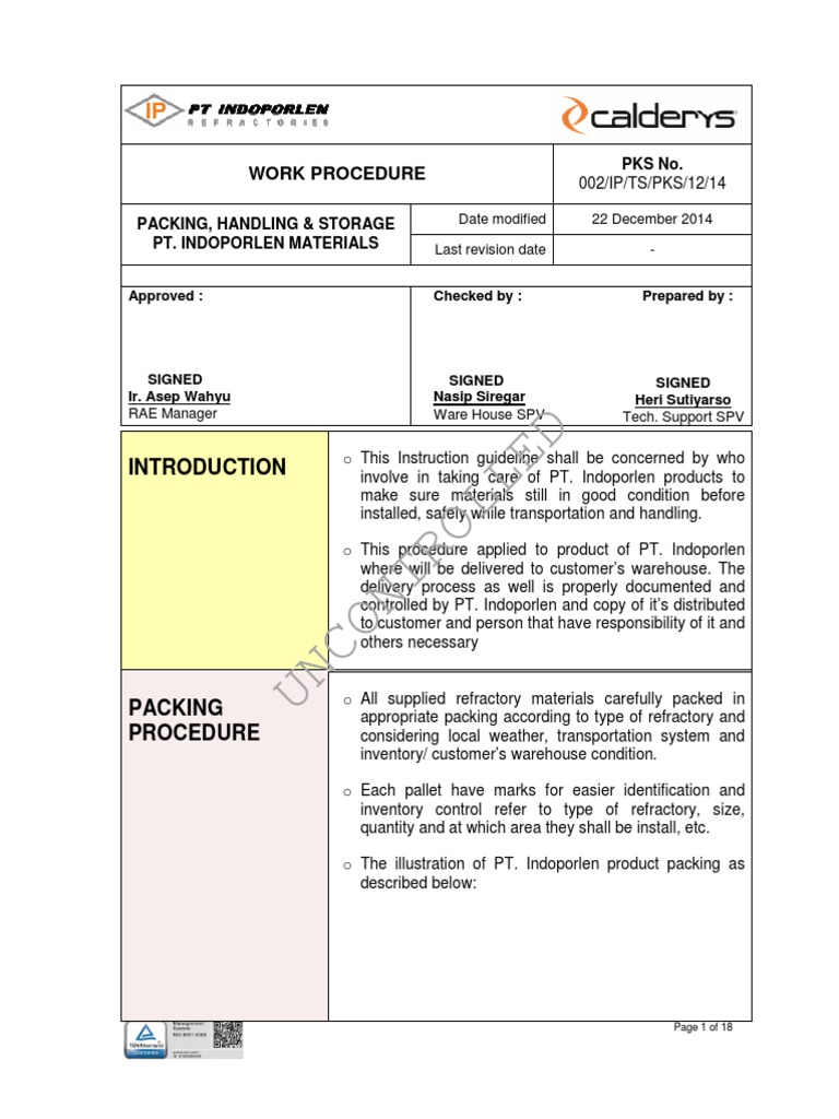 Proper Packing, Handling, Storage and Transportation Procedures for ...