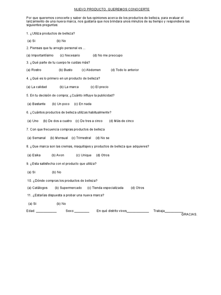 Encuesta para Amantes de la Belleza | PDF