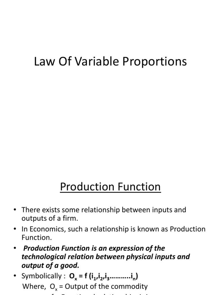 Law of Variable Proportions | PDF | Production Function | Economics