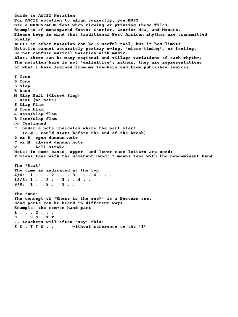 Rhythms in ASCII Notation | PDF | African Music | Rhythm And Meter