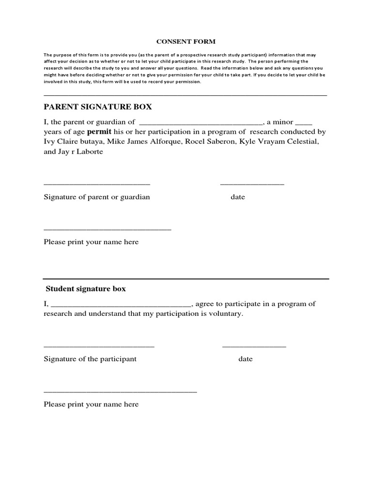 Parent Signature Box: Consent Form | PDF