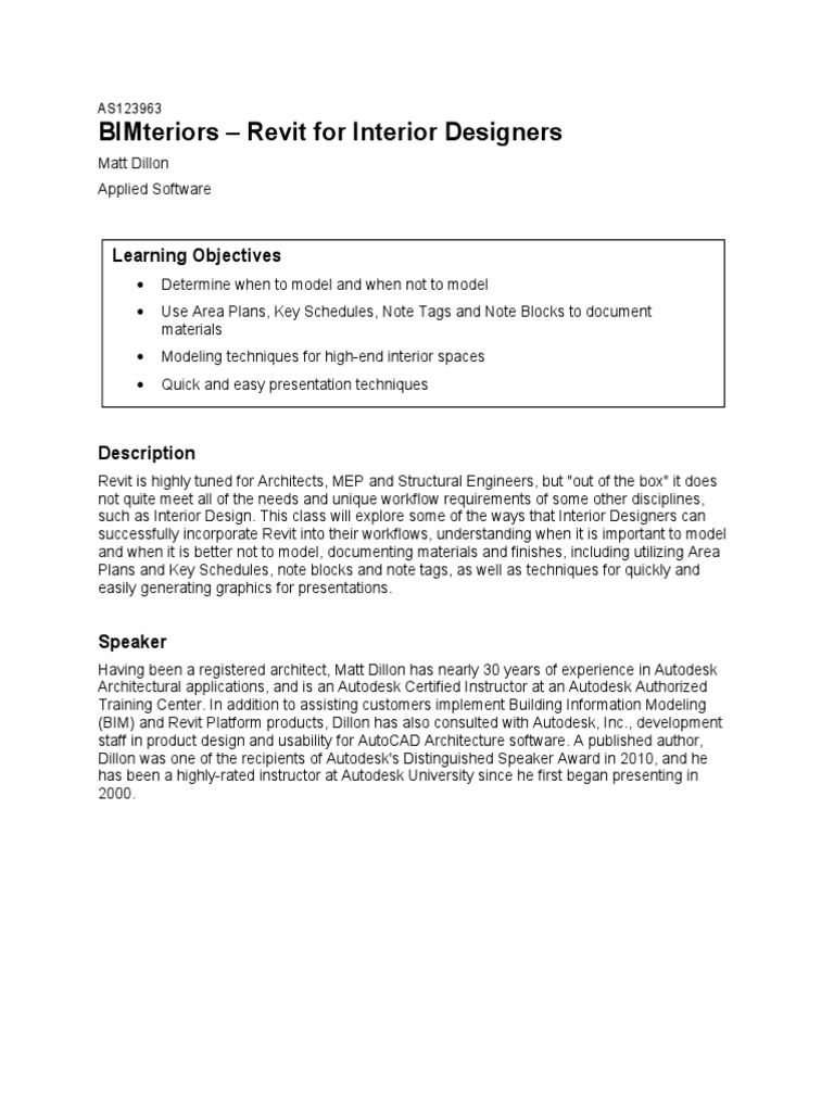 Bimteriors - Revit For Interior Designers: Learning Objectives | PDF ...