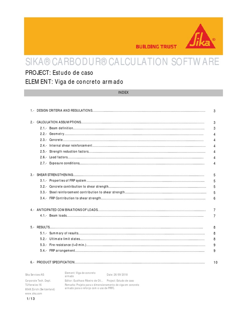 Sika® Carbodur® Calculation Software: PROJECT: Estudo de Caso ELEMENT ...