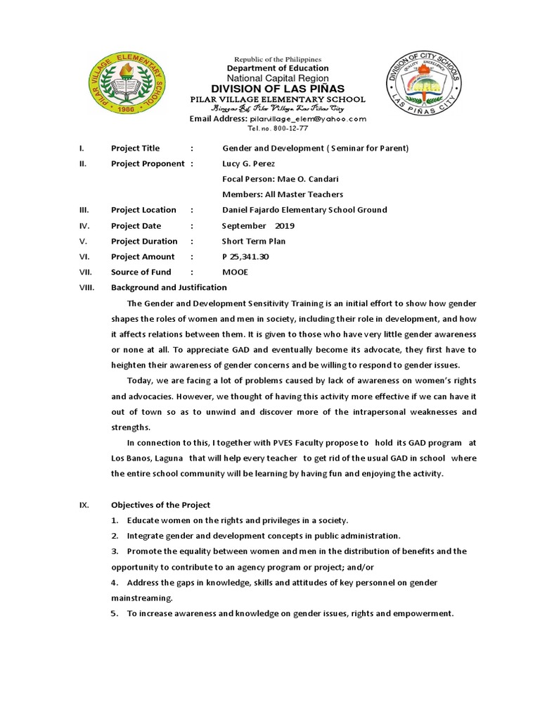 GAD Proposal Dec 2018 | PDF | Gender And Development | Gender