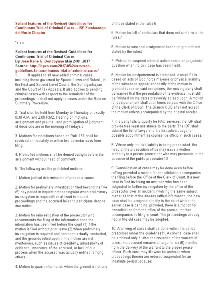 Salient Features of The Revised Guidelines For Continuous Trial of ...