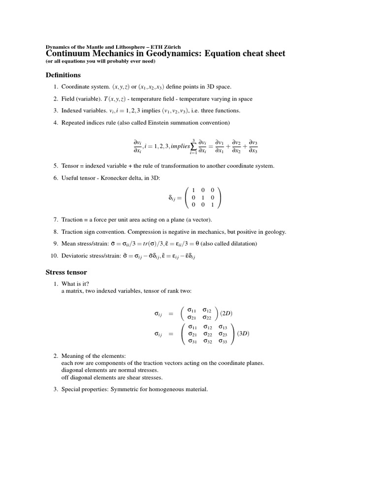 Continuum Mechanica Cheat Sheet | PDF | Stress (Mechanics ...