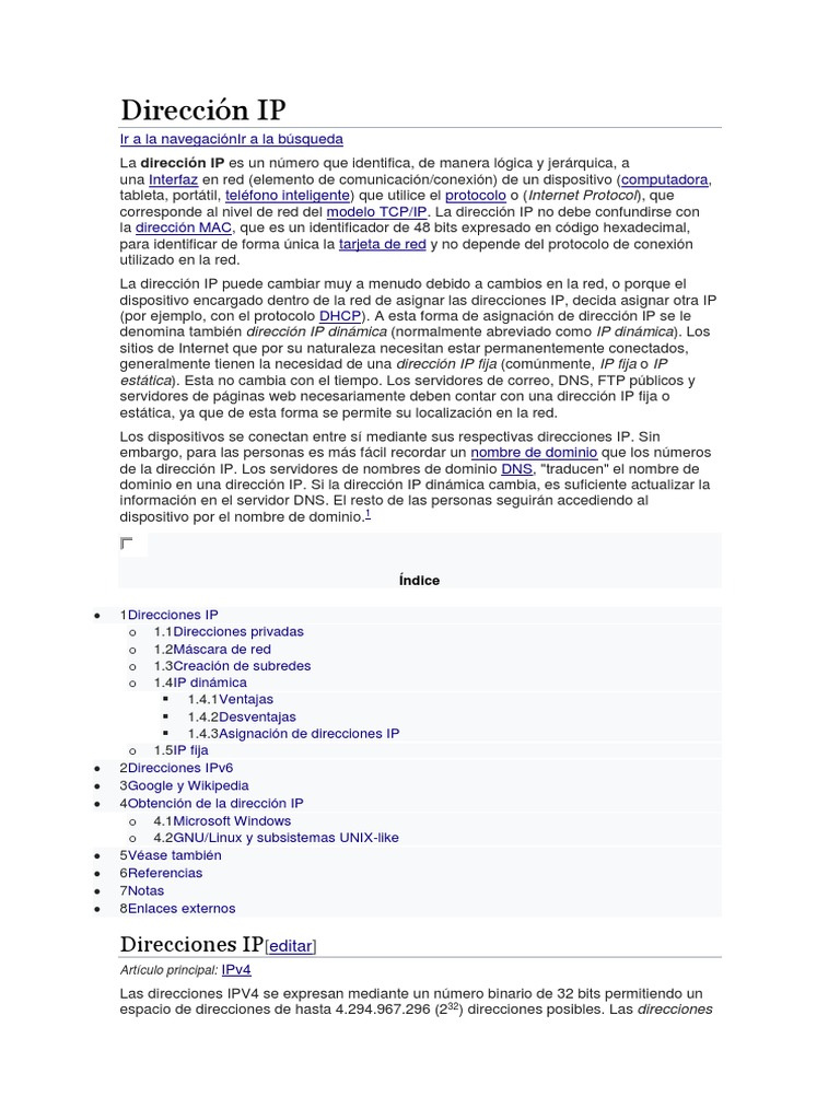 Dirección IP | PDF | Dirección IP | Protocolos de internet