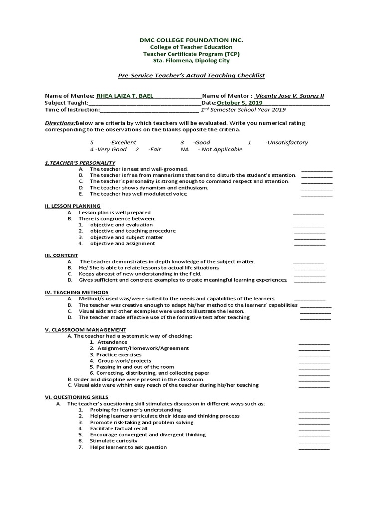 Checklist For Demostration Teaching | PDF | Teaching Method | Teachers