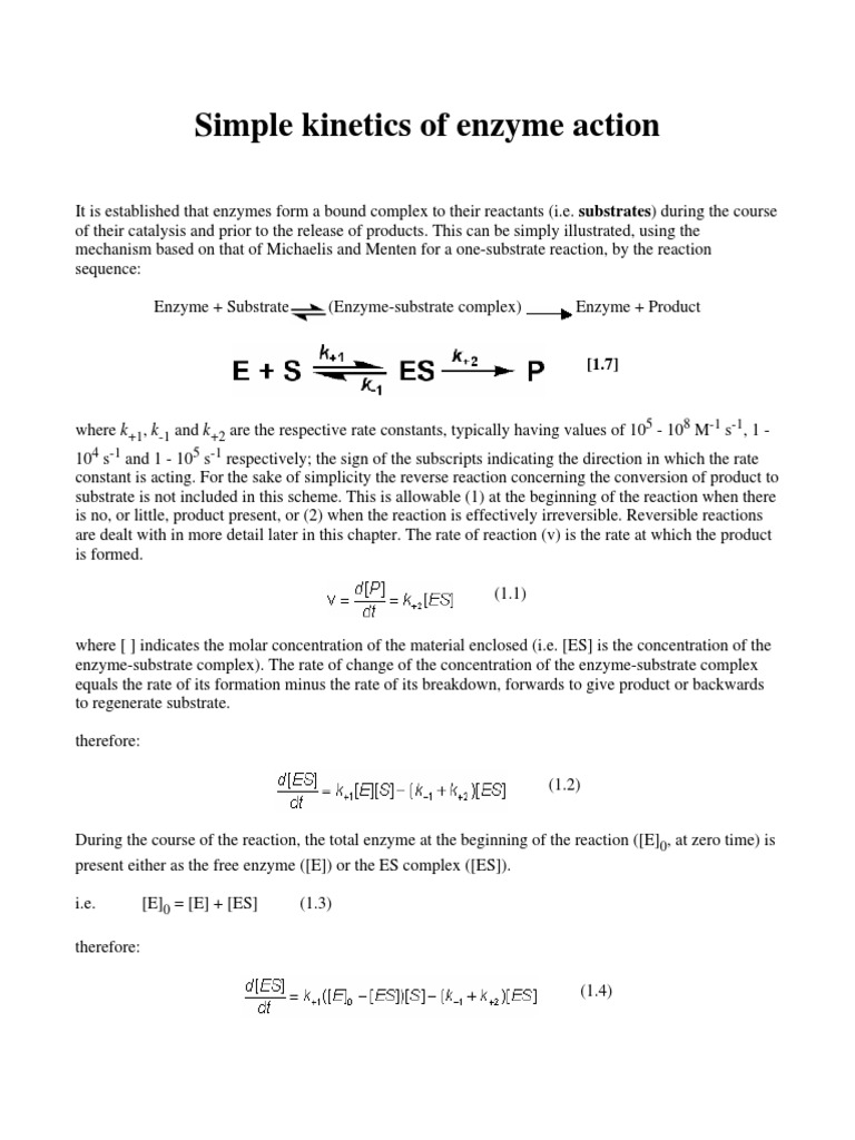 Simple Kinetics of Enzyme Action | Download Free PDF | Enzyme Kinetics ...