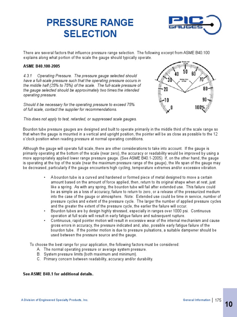 Pressure Gauge Range Selection Guide | PDF | Pressure Measurement ...