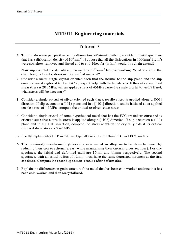 Engineering Materials Questions and Answers | PDF | Yield (Engineering ...