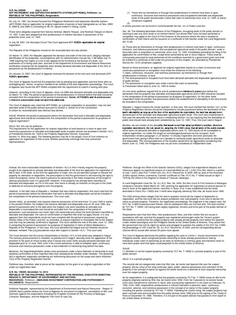 Alienable Land Registration Ruling | PDF | Ownership | Adverse Possession