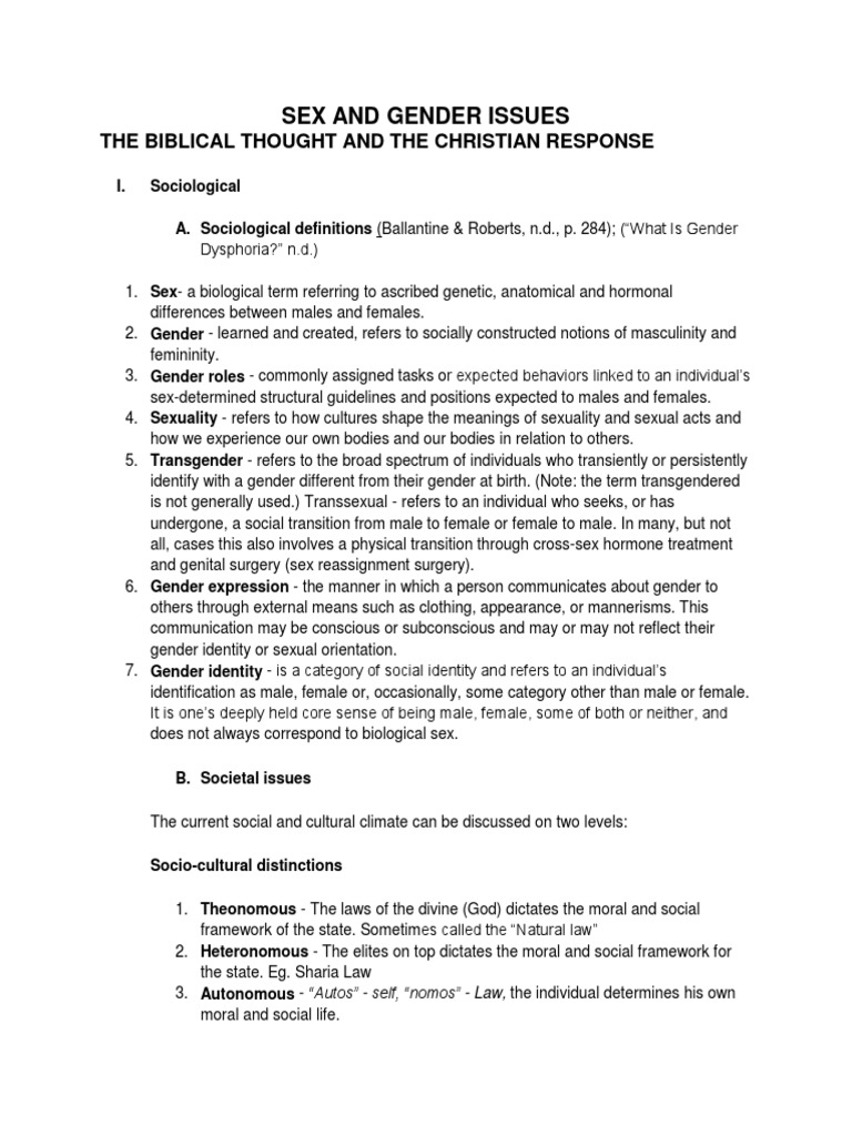 Handouts - Sex and Gender Issues | PDF | Gender Identity | Gender