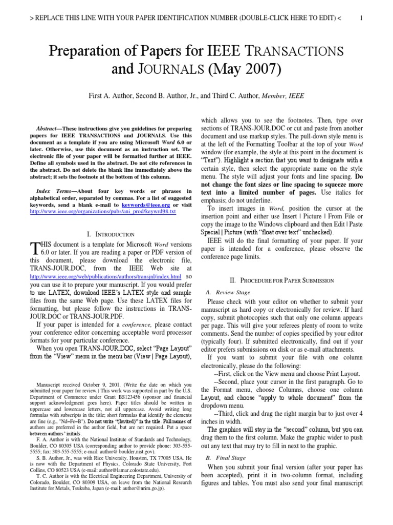 Preparation of Papers For IEEE T and J: Ransactions Ournals | PDF | Citation | Bracket