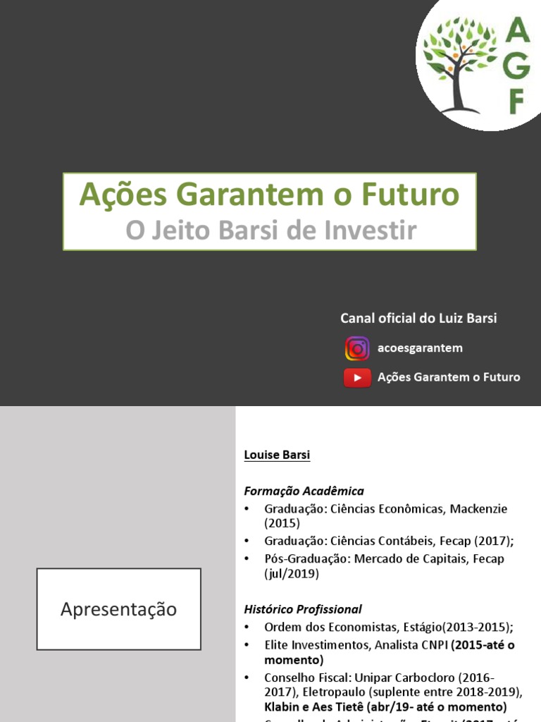 AGF Apresentação OFICIAL PDF | PDF | Dividendo | Investimentos