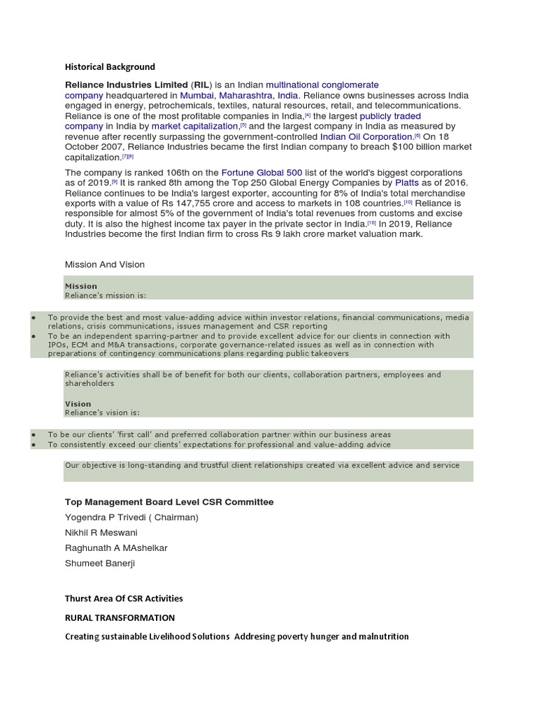 CSR Reliance | PDF | Corporate Social Responsibility | Economies