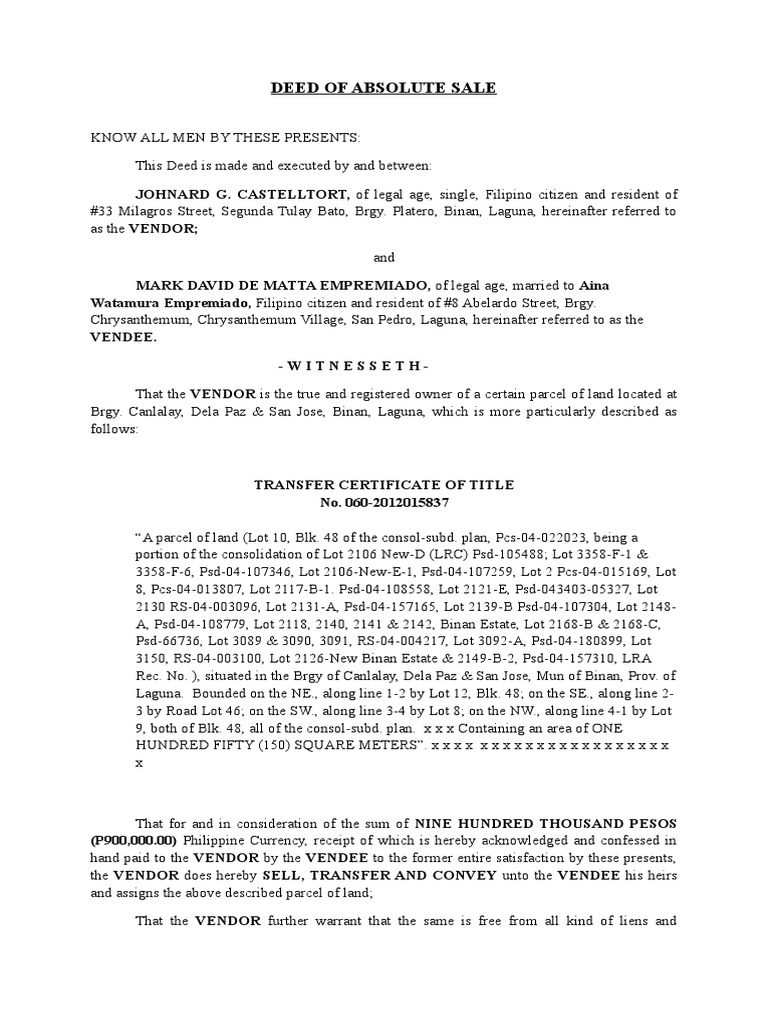 Deed of Sale (2018) | PDF | Notary Public | Deed
