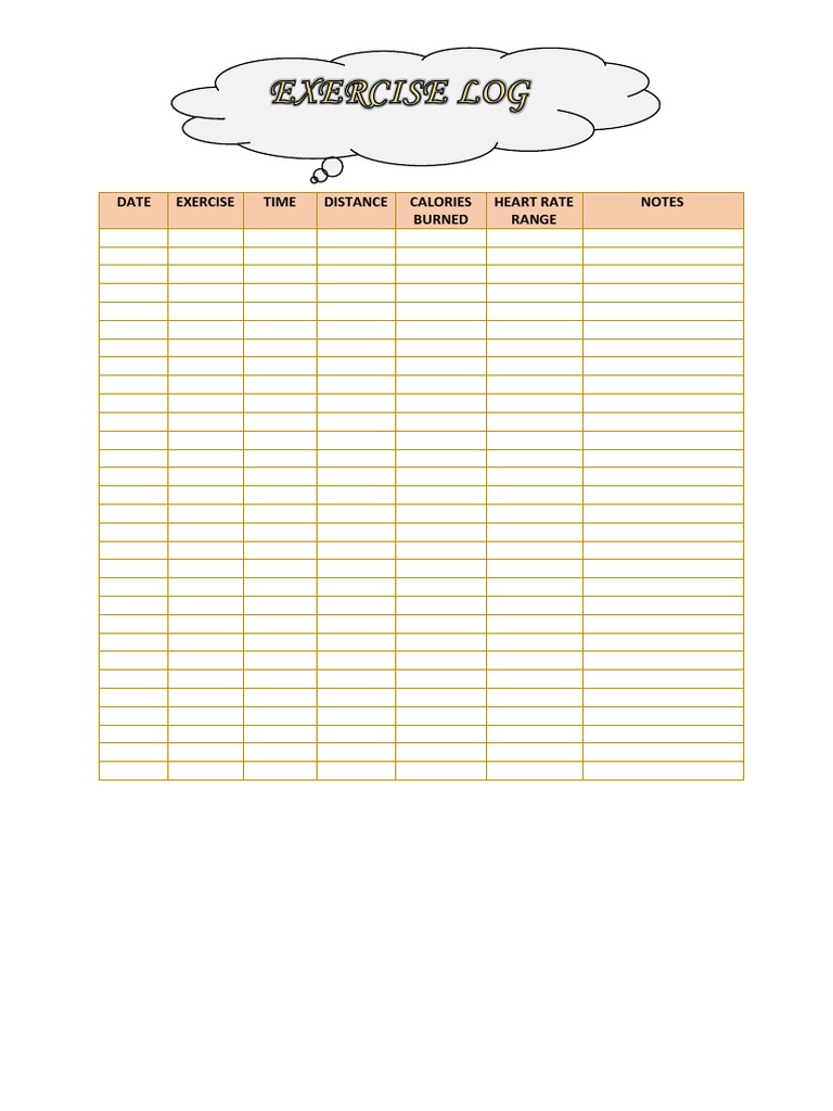 Date Exercise Time Distance Calories Burned Heart Rate Range Notes | PDF