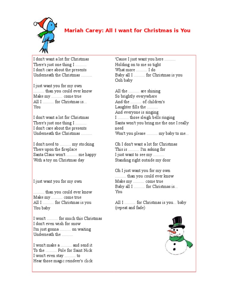 Listening Exercise Mariah Carey All I Want For CHR Activities With ...