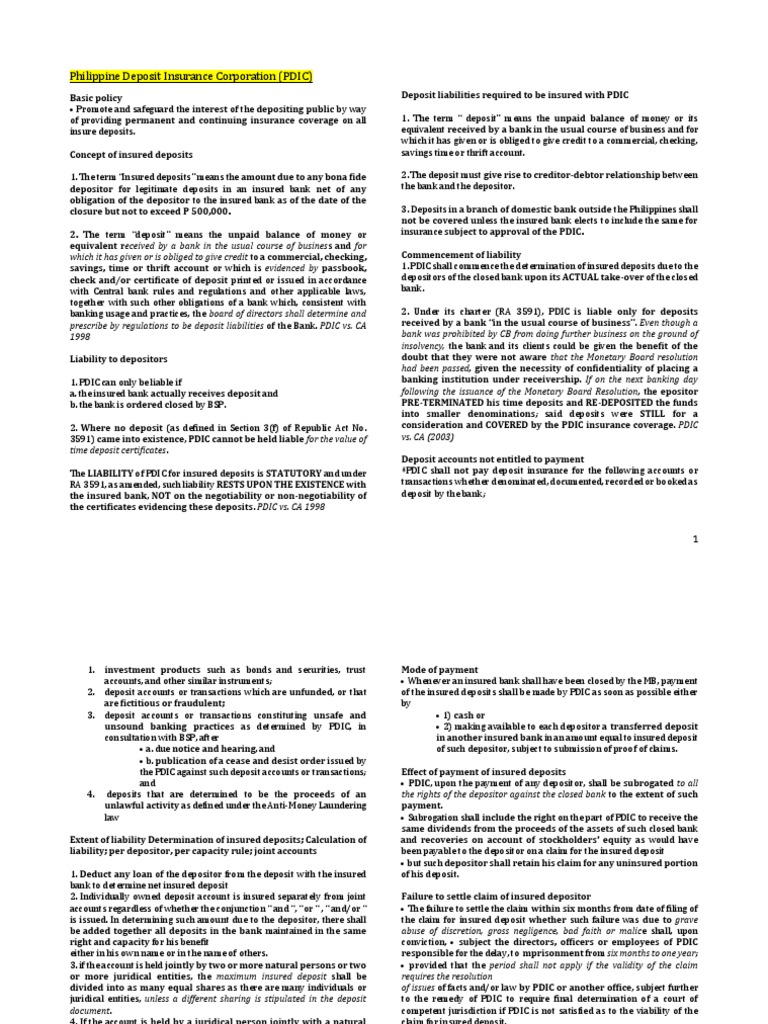 Philippine Deposit Insurance Corporation (PDIC) Basic Policy | PDF ...