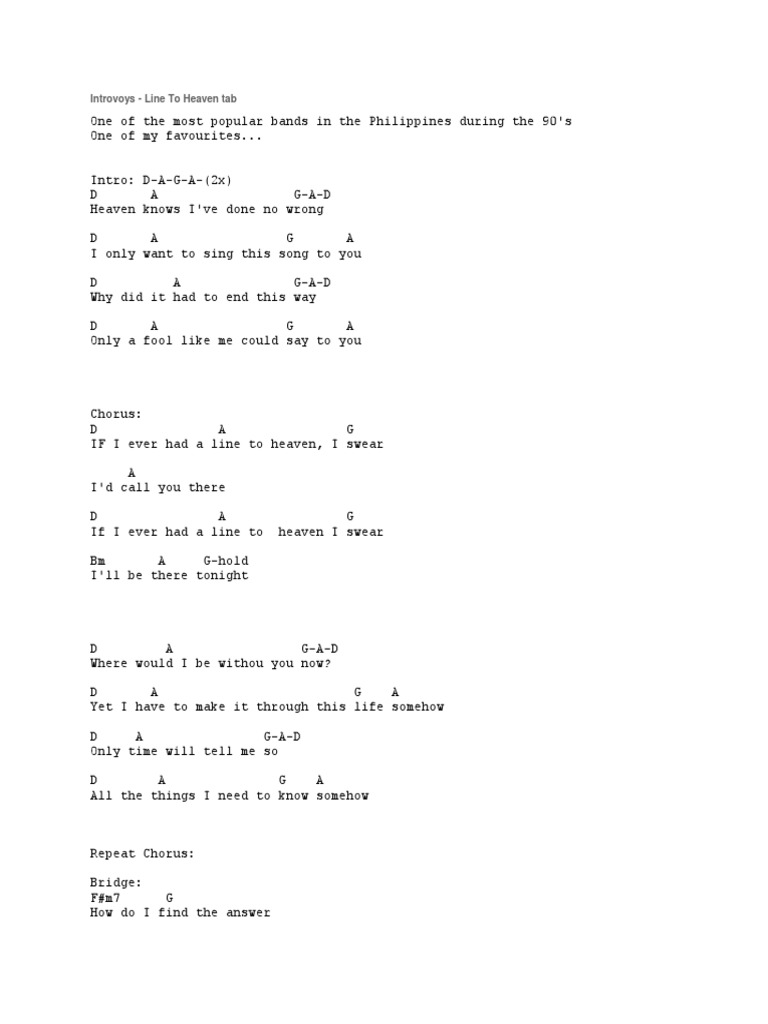 Line To Heaven tab by Introvoys - one of the Philippines' most popular ...
