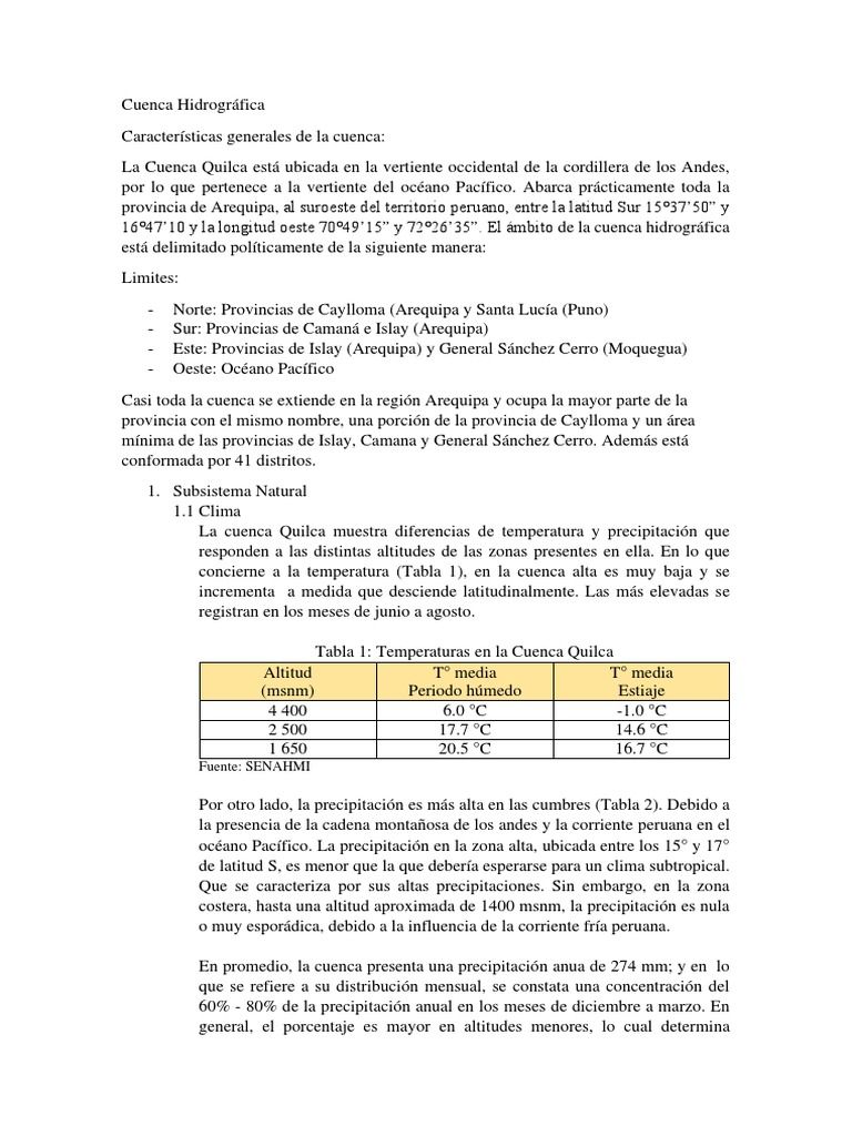 Cuenca Hidrografica Quilca | PDF | Roca (geología) | Volcán
