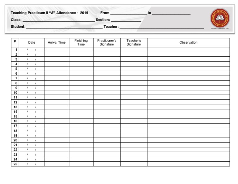 Attendance Teaching Practicum II 2019 | PDF