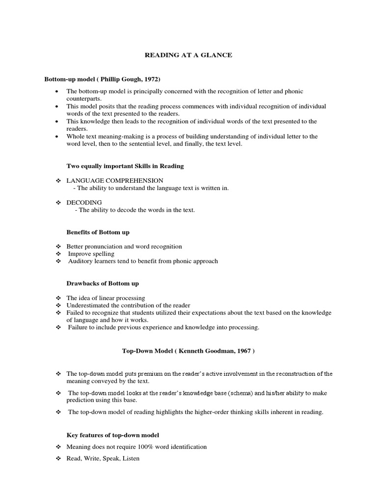Reading at A Glance: Bottom-Up Model (Phillip Gough, 1972) | PDF | Top ...