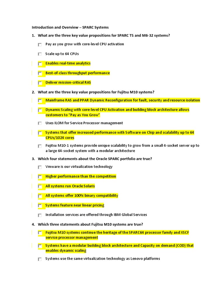 Sparc Servers 2016 Presales Specialist Assessment Pdf Oracle Corporation Cloud Computing