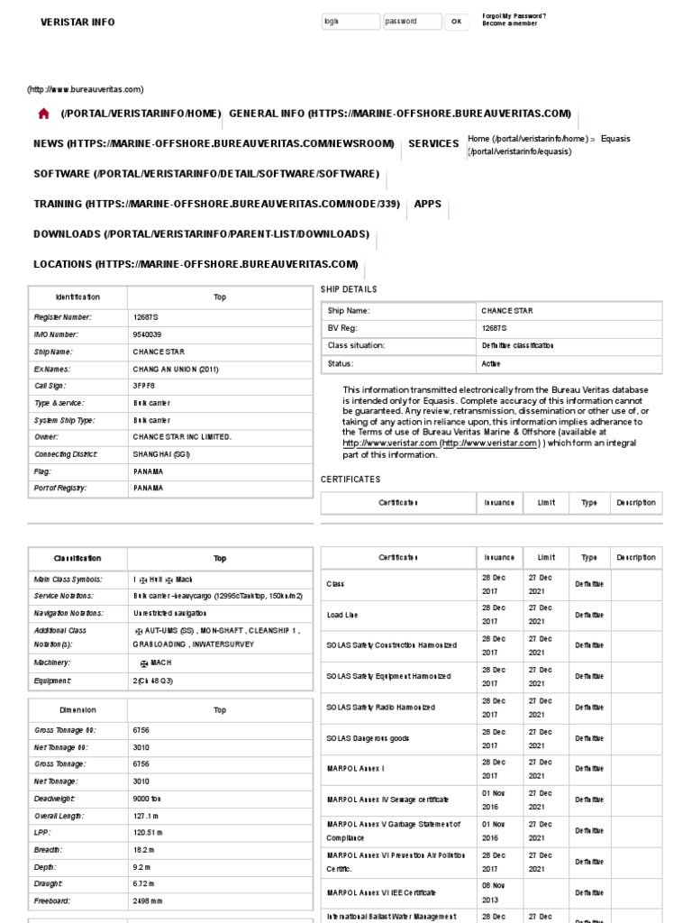 Veristar Info: Login Password | PDF | Tonnage | Watercraft