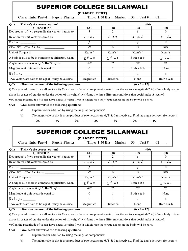 Physics Chapter 1 Paper 11TH Class | PDF | Euclidean Vector | Physical ...