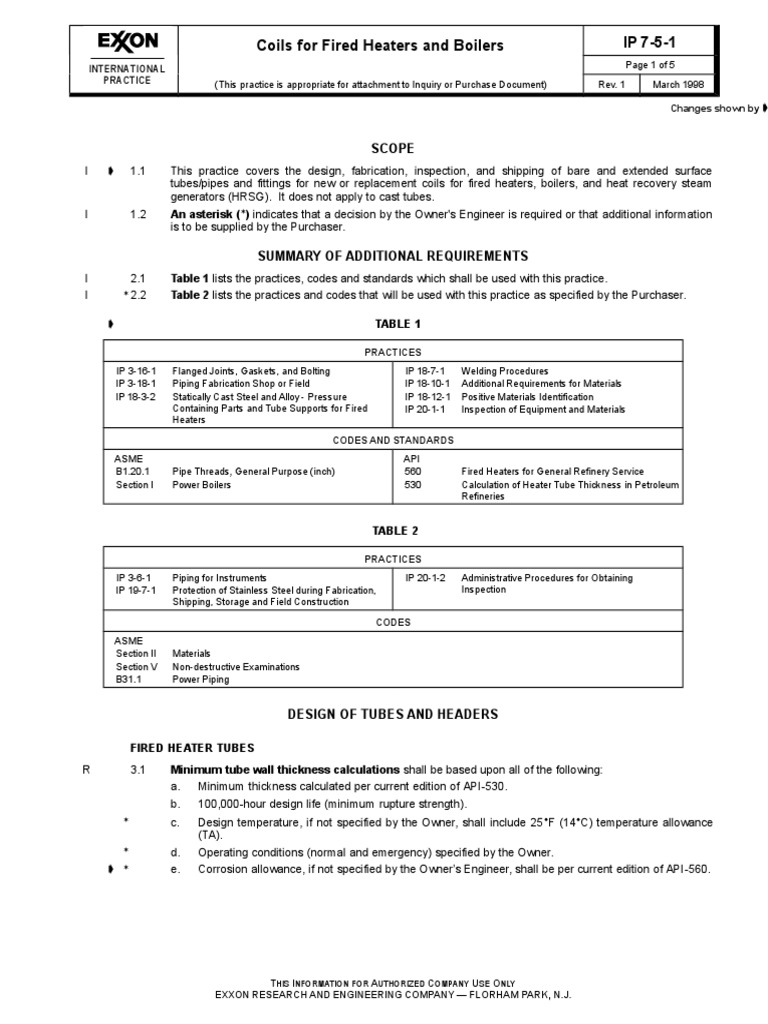 Exxon IP 7-5-1 Coils For Fired Heaters and Boilers | PDF | Pipe (Fluid ...
