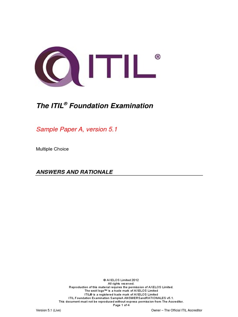 The Itil Foundation Examination: Sample Paper A, Version 5.1 | PDF ...