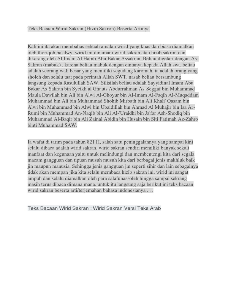 Wirid Sakran | PDF