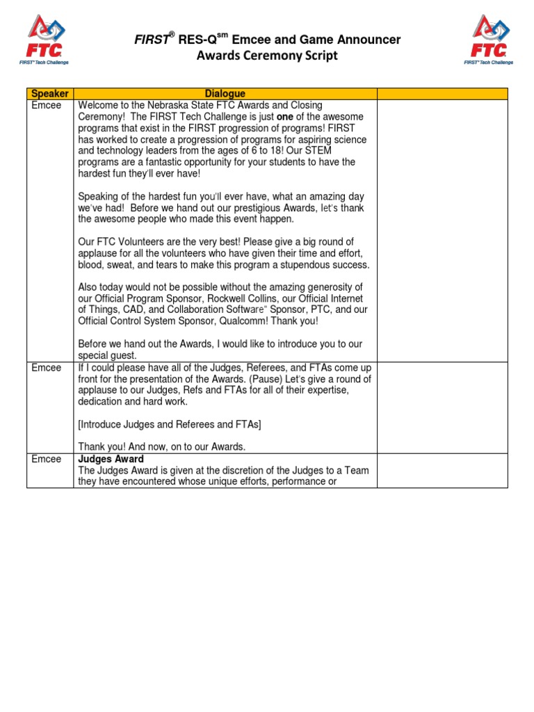 Awards Ceremony Script: First | PDF