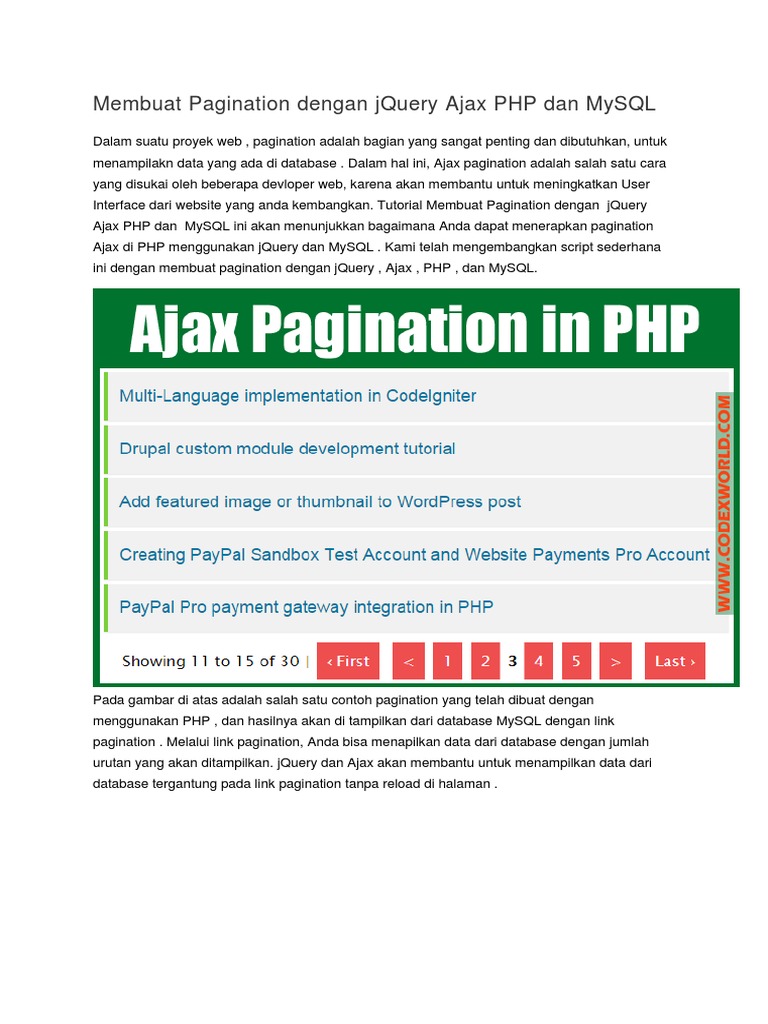 Membuat Pagination Dengan JQuery Ajax PHP Dan MySQL | PDF Membuat Pagination Dengan JQuery Ajax PHP Dan MySQL | PDF