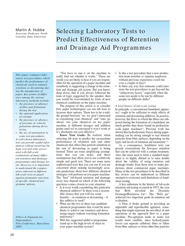 Selecting Laboratory Tests To Predict Effectiveness of Retention and ...