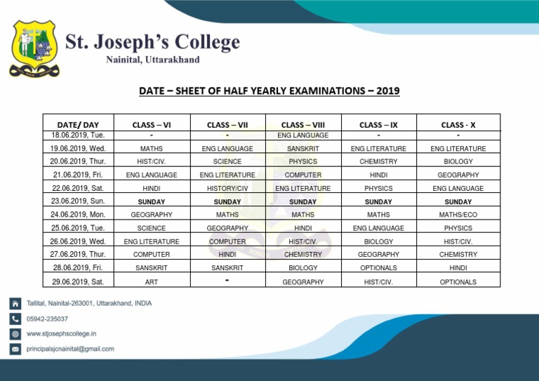 Half Yearly Time Table | PDF
