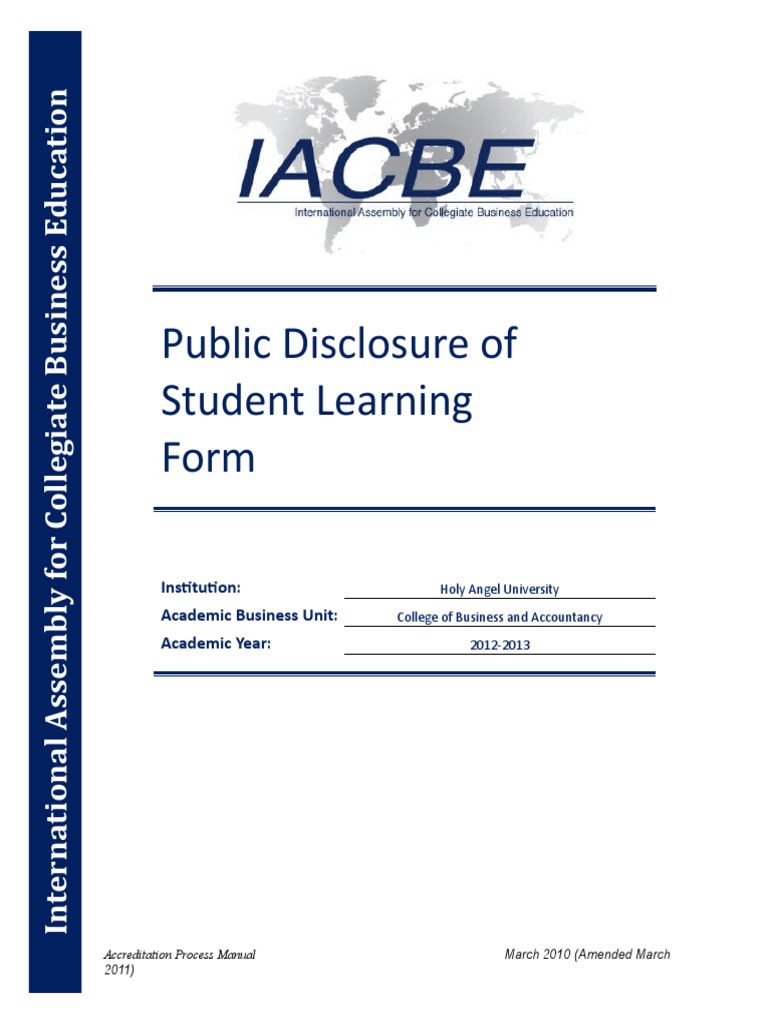 Public Disclosure of Student Learning Form: Institution: Academic ...