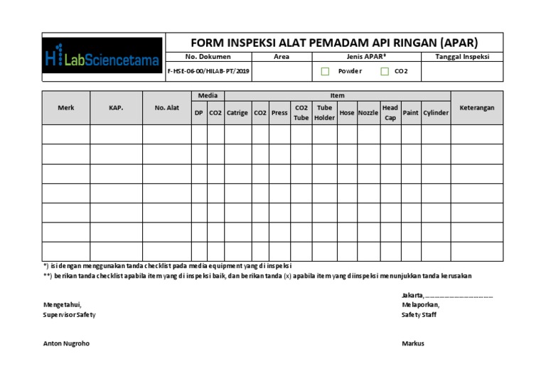Form Inspeksi APAR Ringan | PDF